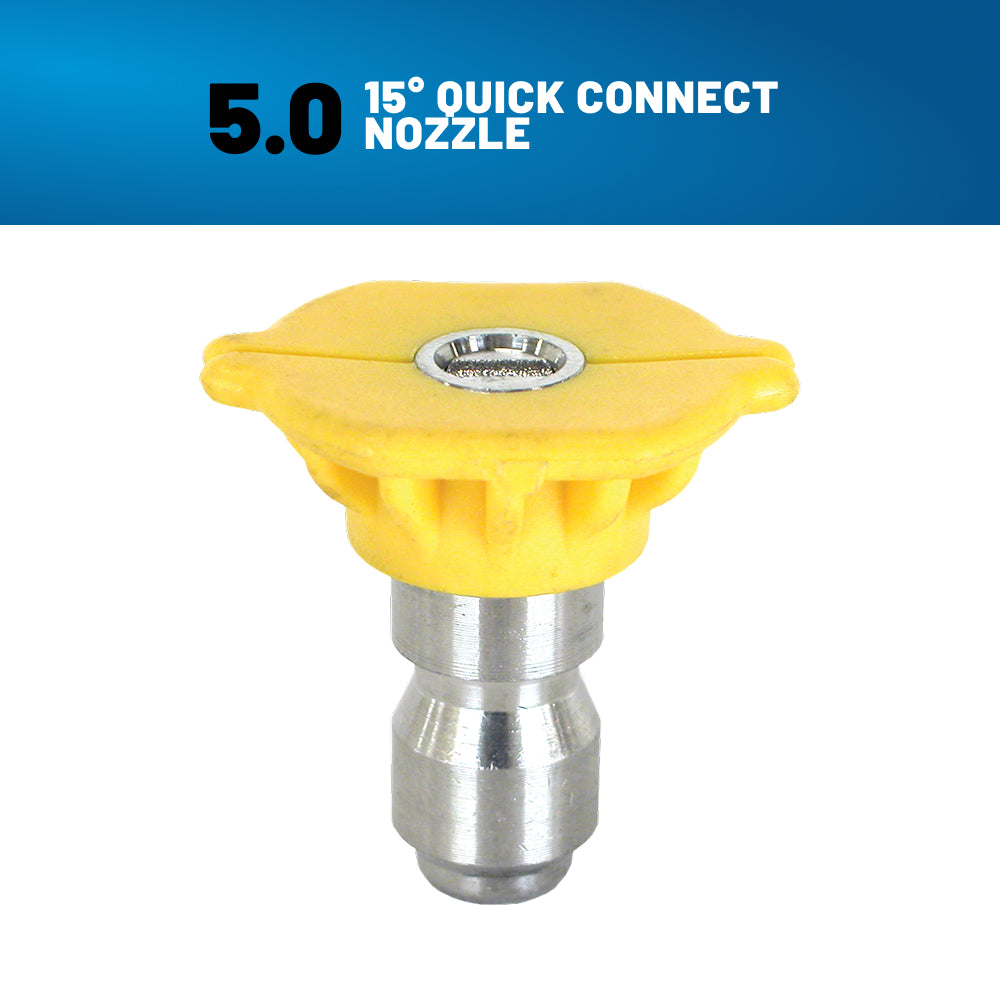 15° Quick Connect Spray Pressure Washer Yellow Nozzle - 5.0 Orifice